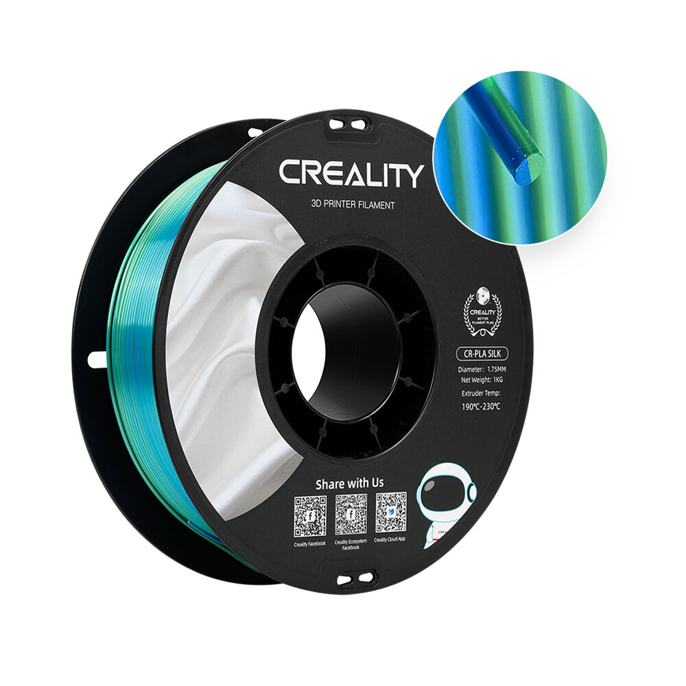 Филамент Creality CR-Silk Series PLA 1.75 мм, 1 кг, Шелковая текстура с высоким блеском, Двухцветный сине-зелёный