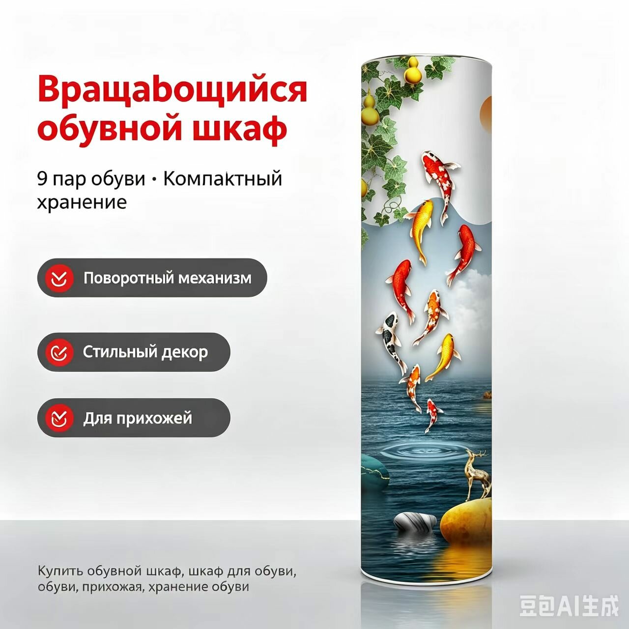 Обувной шкаф "Девять рыб", с вращающимися полками, шпонированный, экологичный, 7 ящиков, 113 см