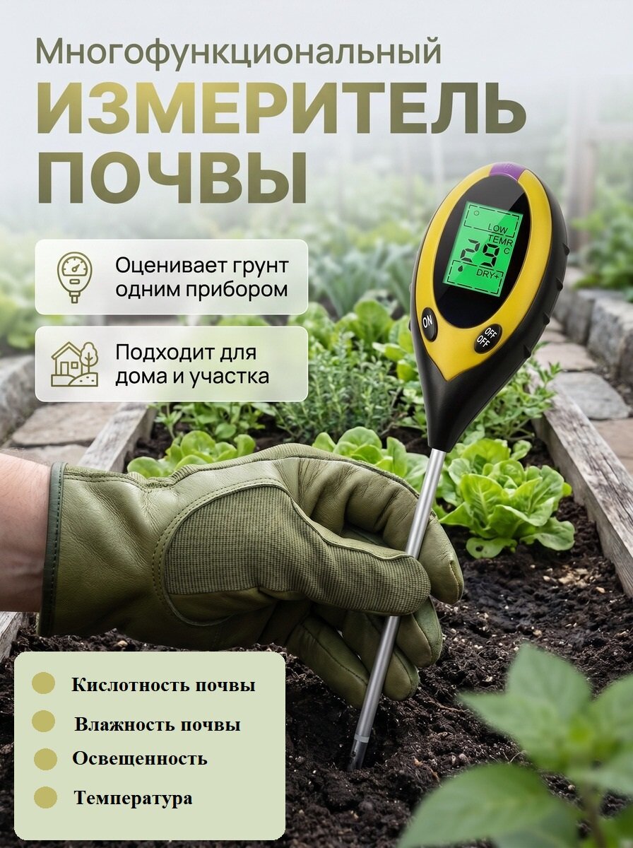Измеритель температуры и влажности, с функцией измерения PH и освещенности