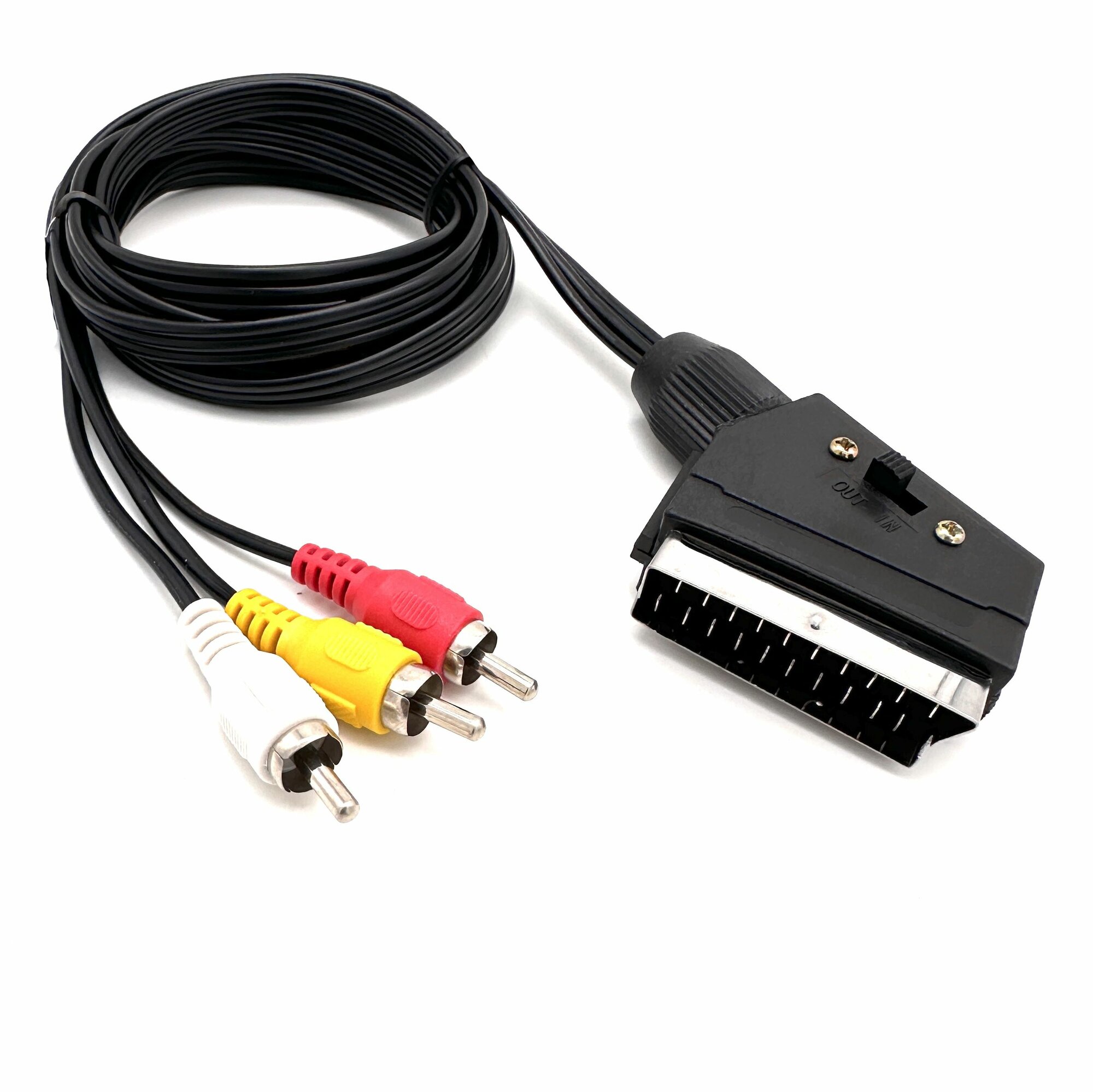Кабель видео-аудио SCART-3RCA с переключателем, штекер-штекер, 1.5м