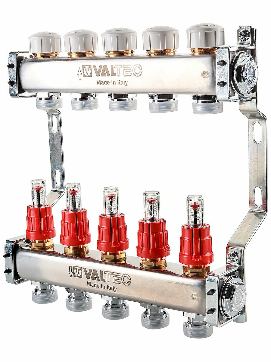 Коллекторная группа VALTEC 3 выхода, 1"х3/4" с расходомерами, нержавеющая сталь VTc.584. EMNX.0603