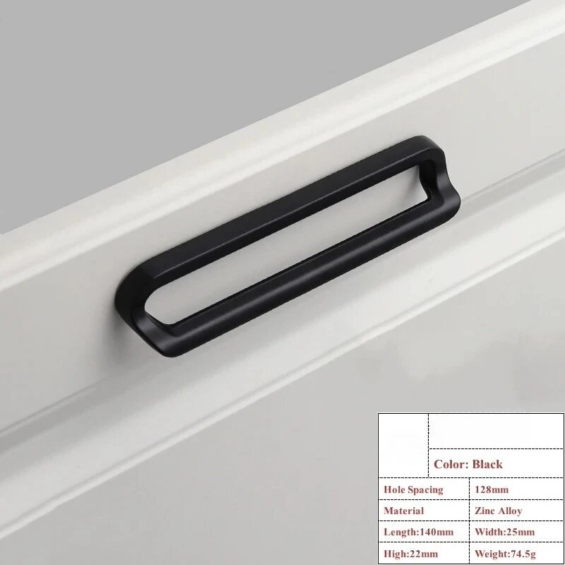 Ручки для мебели из цинкового сплава Черный, 128mm Black