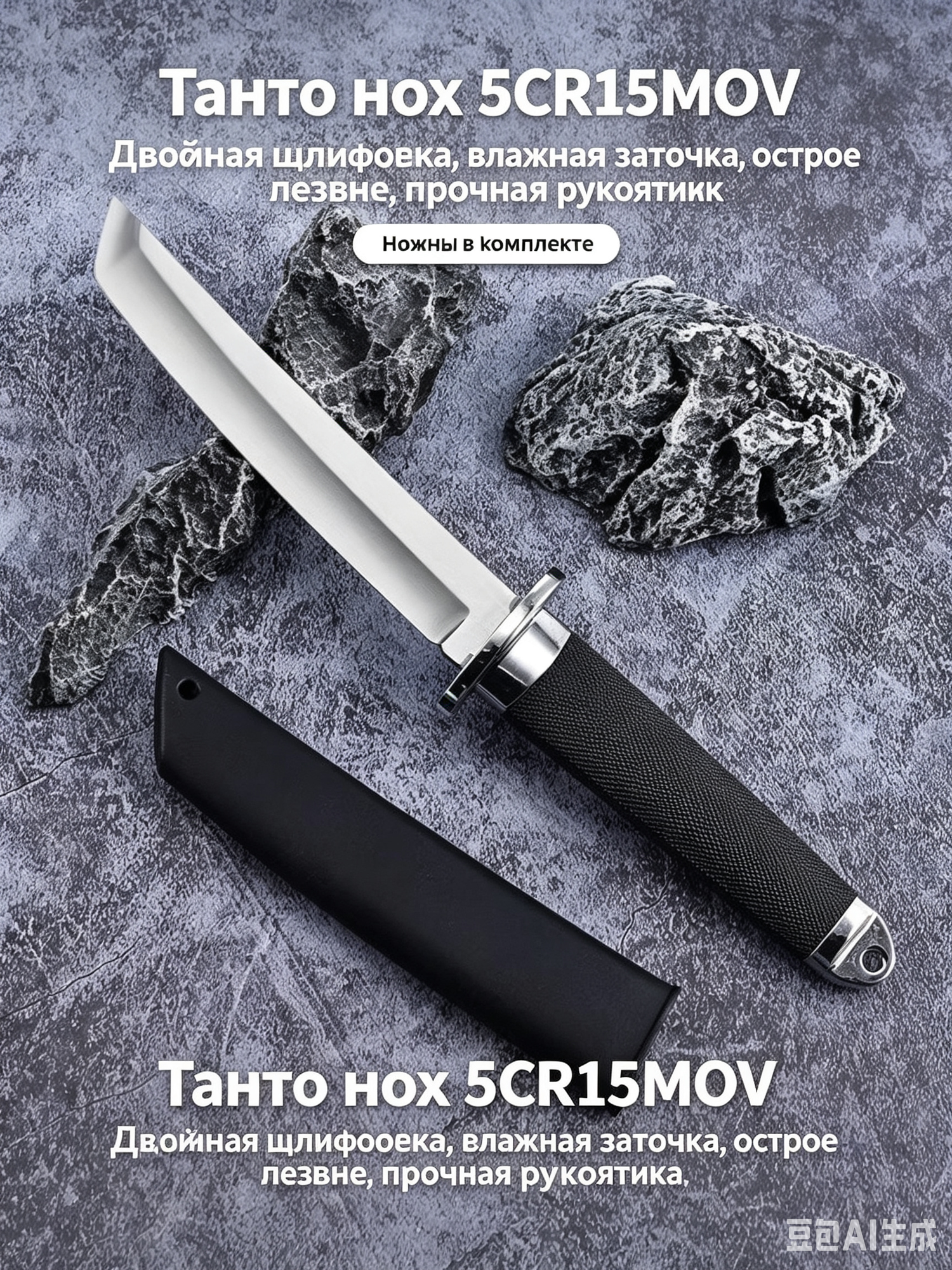 Туристический нож , сталь 5CR15MOV, противоскользящая рукоять, пластиковый чехол, инструмент выживания для