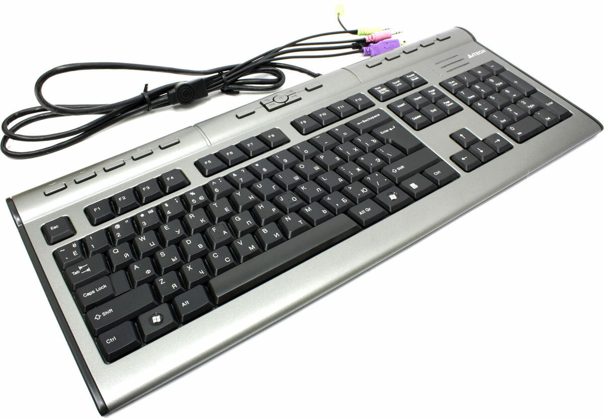 A4Tech клавиатура KLS-7MUU, USB, slim, Multimedia, серебристый/черный