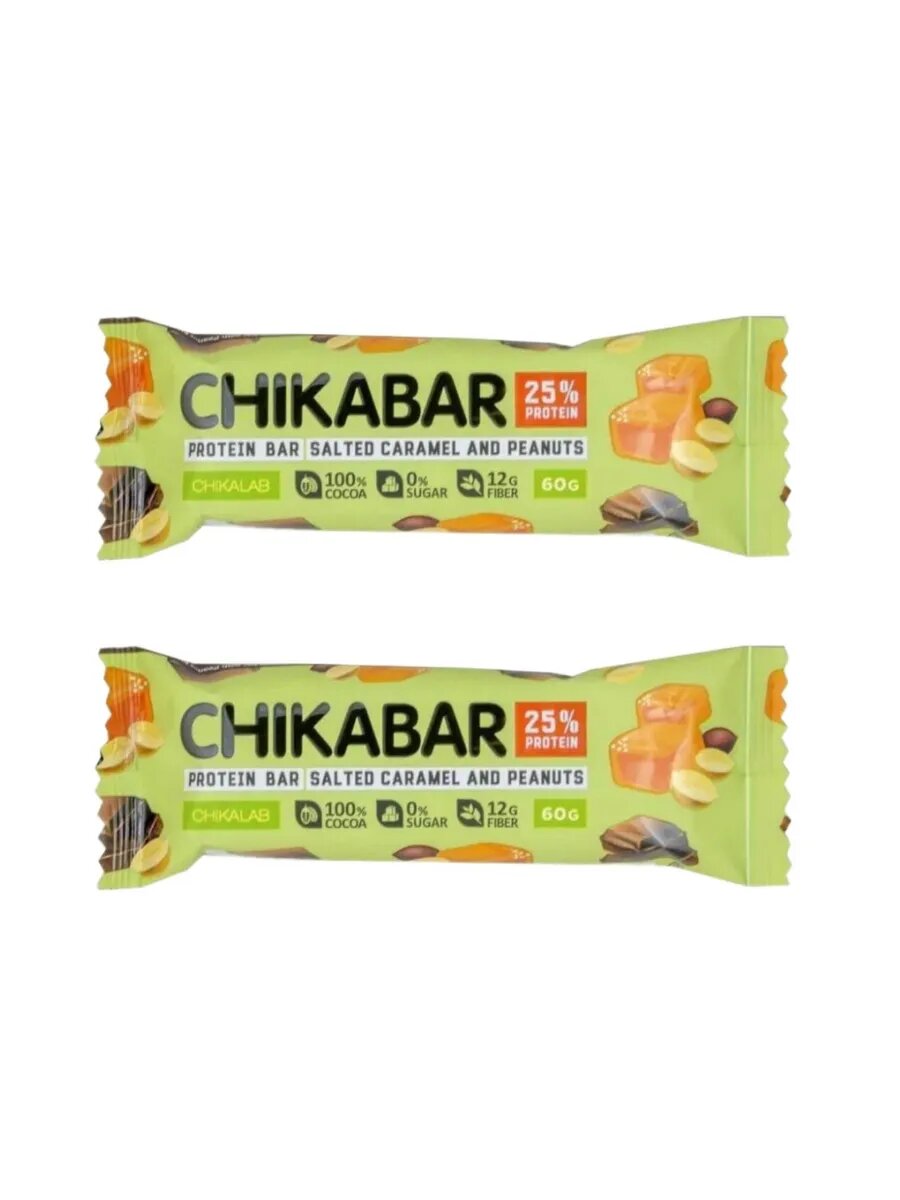Chikalab Протеиновые батончики без сахара, арахис, 60 г, 2 шт