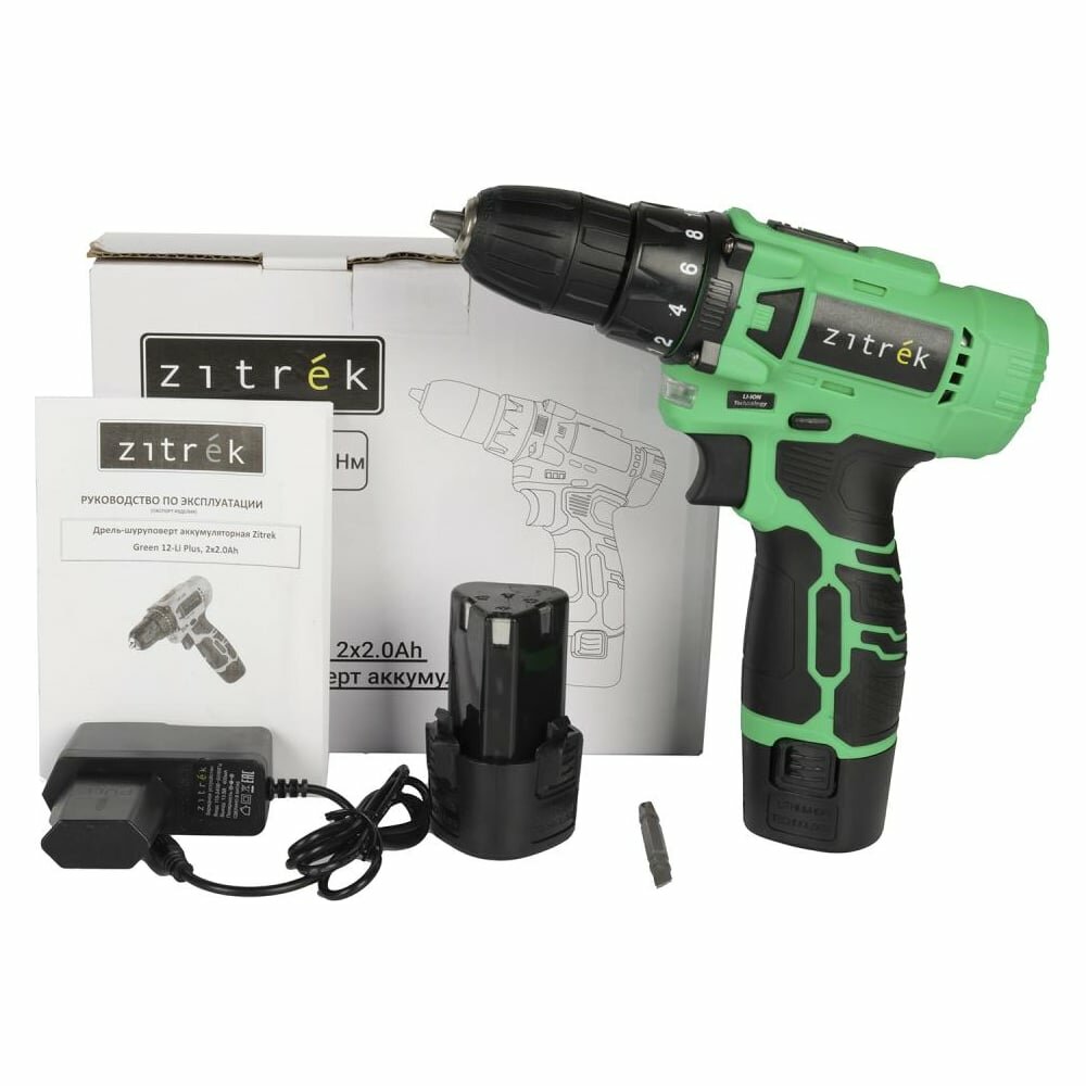 Дрель-шуруповерт аккумуляторная Zitrek Green 12-Li Plus, 12В, 2x2.0Ач 083-1114