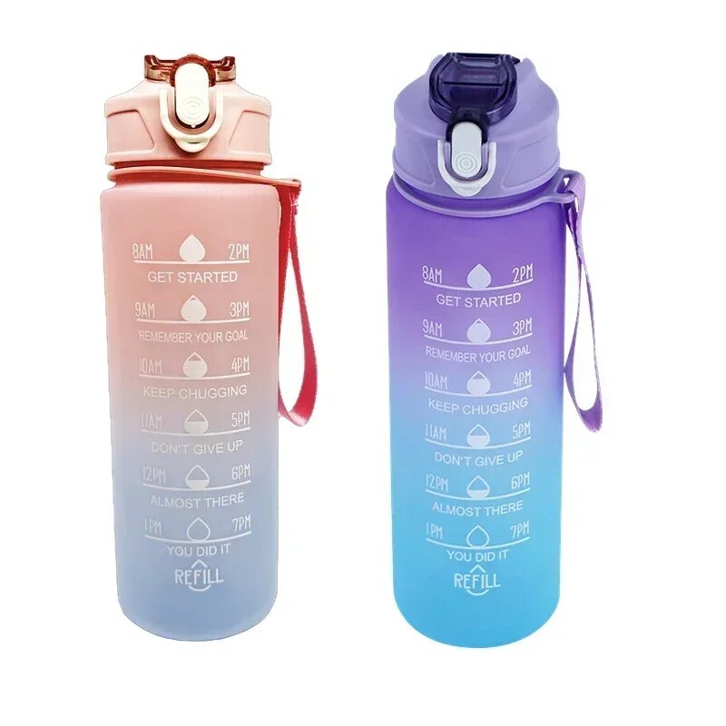 Пластиковая спортивная бутылка для воды 900 мл PinkPurple-2Pcs