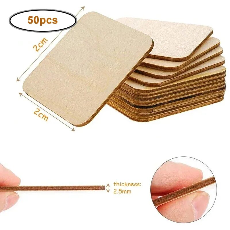 Деревянные квадратные заготовки для творчества 1-10 см Коричневый, 50pcs 2cm