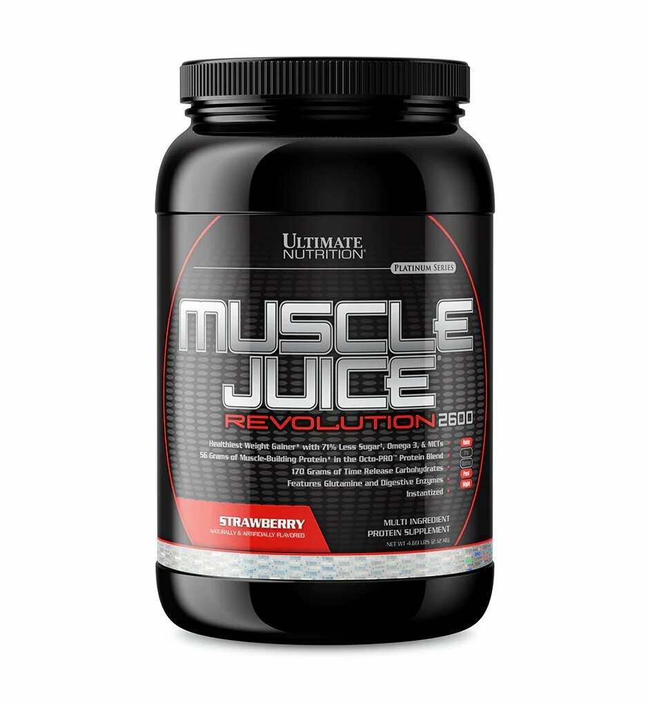 Ultimate Nutrition Muscle Juice Revolution, Гейнер, для набора мышечной массы, порошок 2,12 кг со вкусом клубники