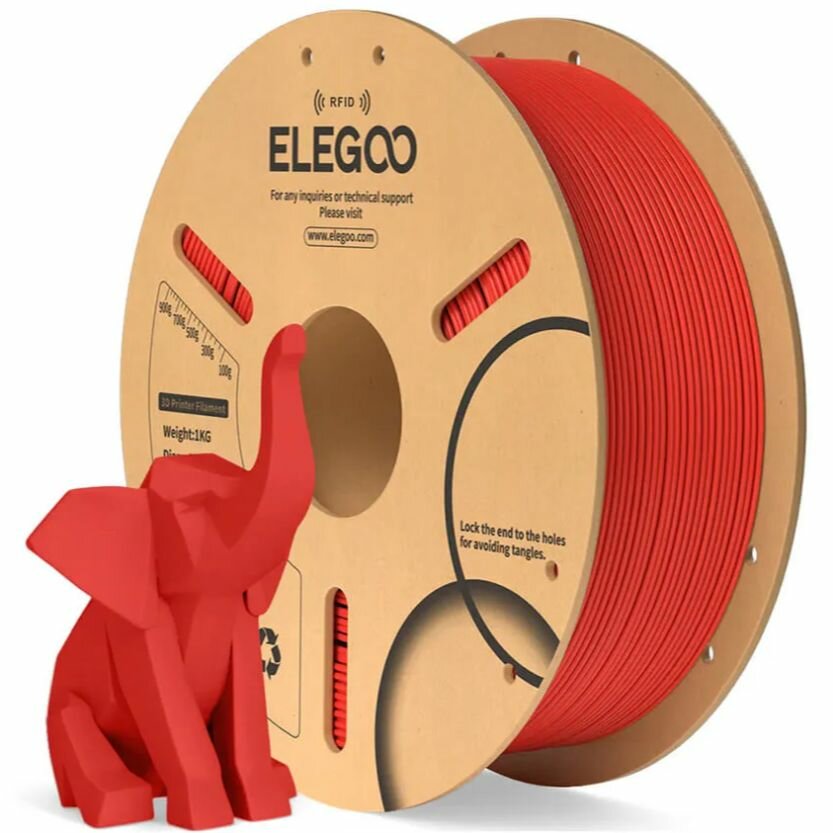 Катушка PLA пластика Elegoo 1,75 мм 1 кг, красный (red)