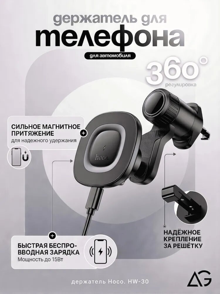 Мощный автомобильный магнитный держатель + беспроводная зарядка магсейф magsafe