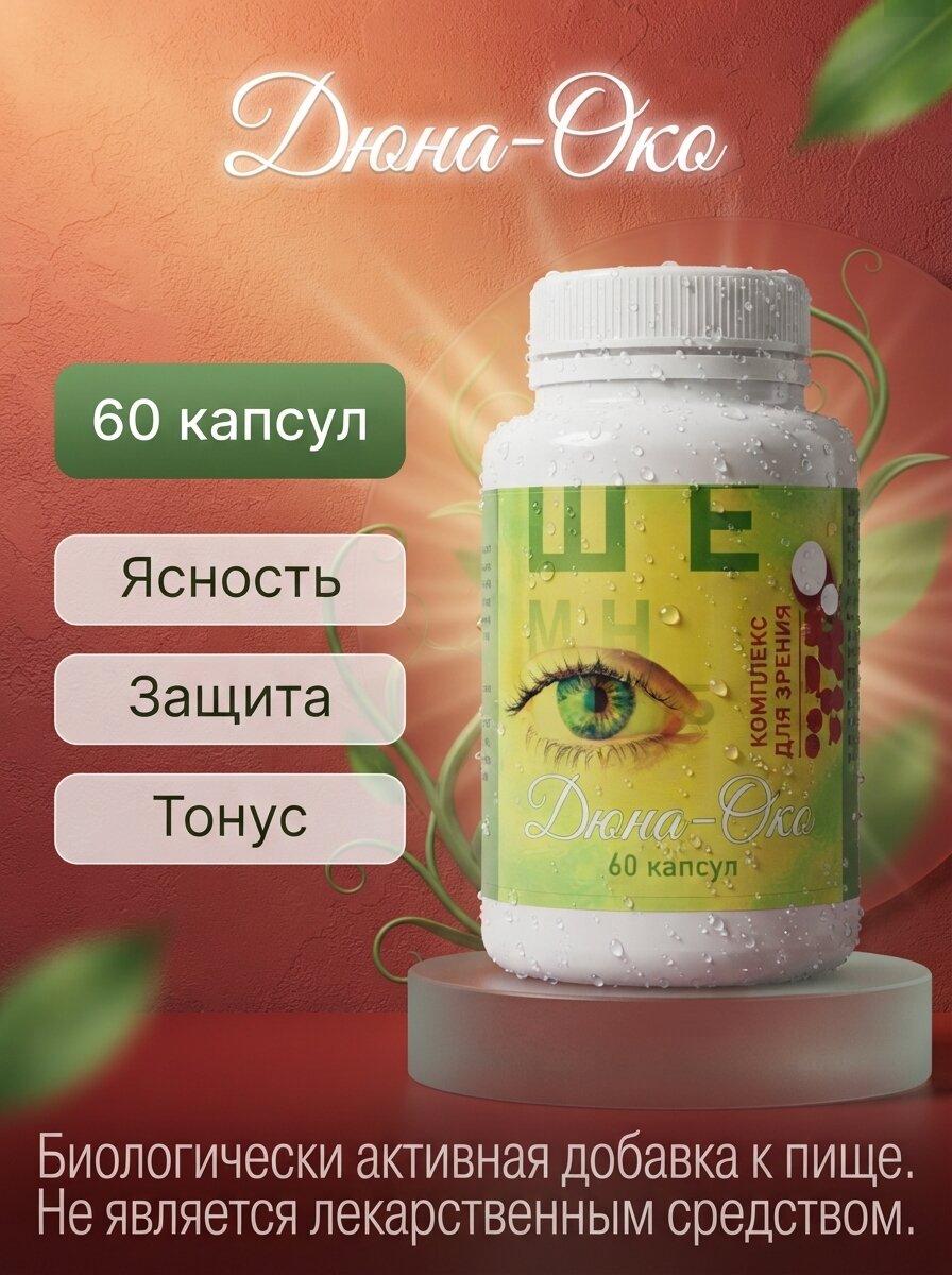 БАД Дюна-Око, для поддержки зрения, от усталости глаз, натуральный состав, 60 капсул