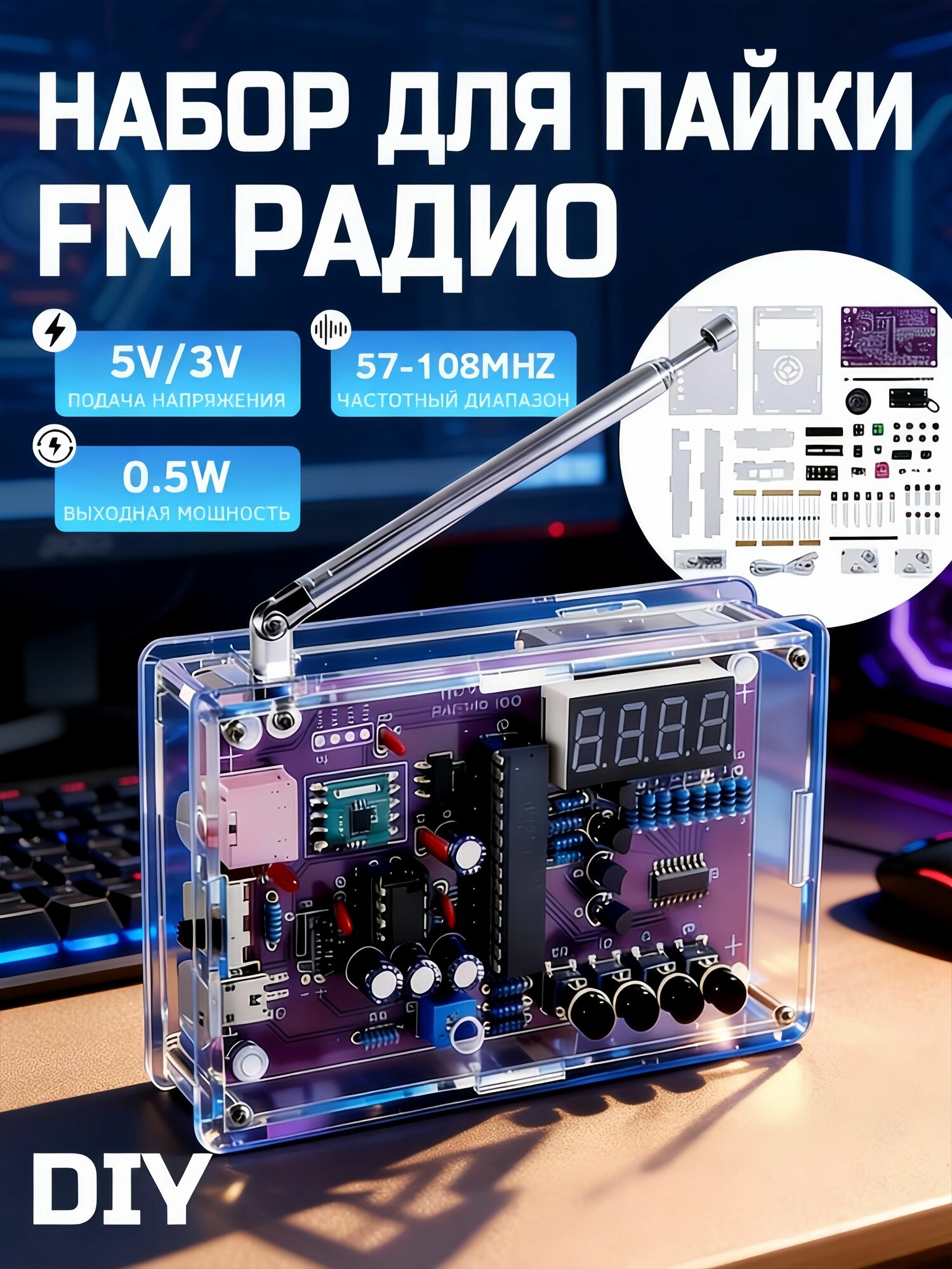 DIY Конструктор сборная модель FM Радио в прозрачном корпусе радиоприемник набор для сборки
