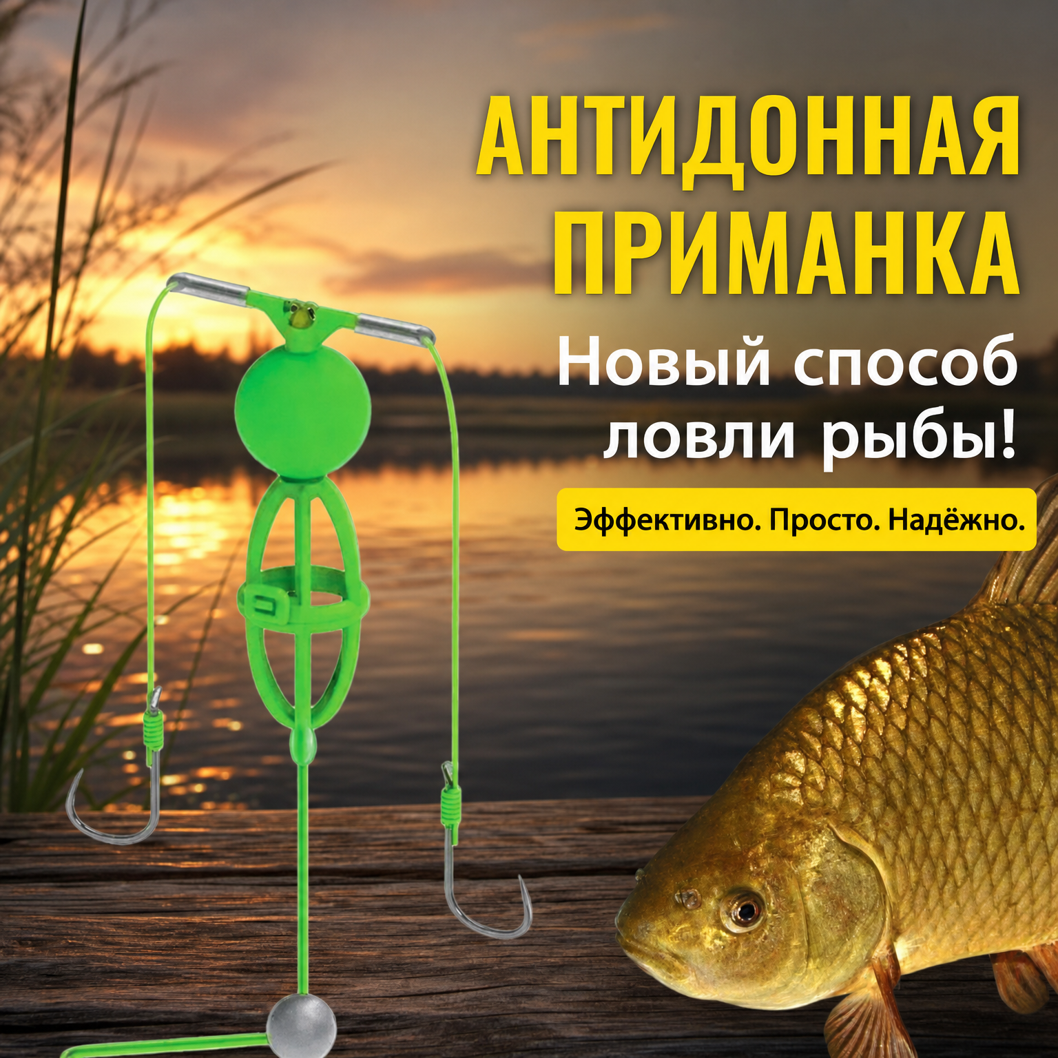 Антидонная приманка — Новый способ ловли карася! Эффективно. Просто. Надёжно. (Цвет товара: зелёный)