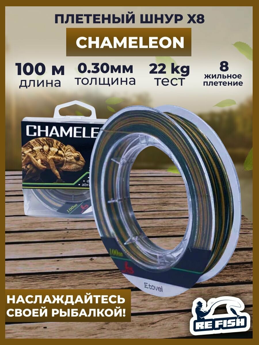 Плетеный шнур для рыбалки хамелеон 0.30 мм 100 м, 8-ми жильный