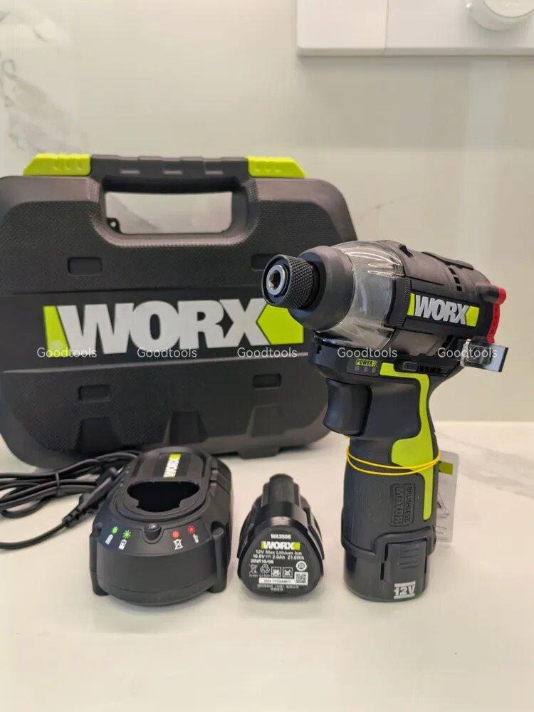 WORX Шуруповерт WU132X 160 Н м Безщеточный ударный стартер ударная партия литий - электрический зарядный бур 12v электрический винт, c 2хАКБ 2Ач и ЗУ