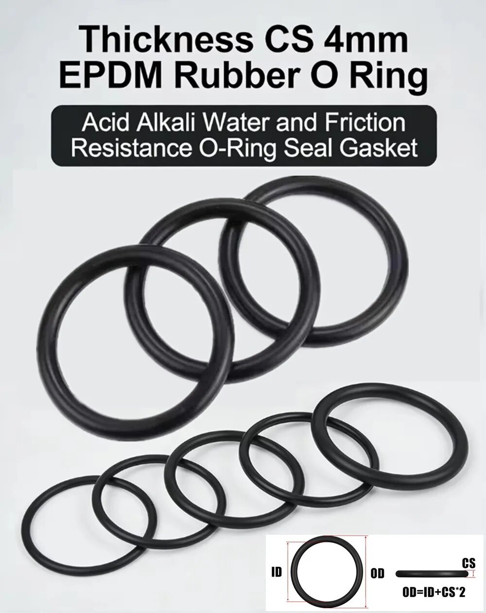 Черные уплотнительные кольца EPDM 4 мм