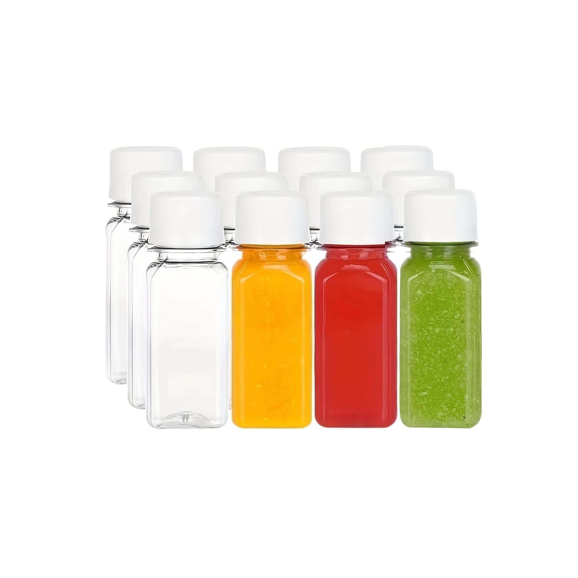 Мини-бутылочки для шотов 2 oz, квадратные, герметичные, с винтовыми крышками, многоразовые, из пищевого пластика, прозрачные, без BPA, морозостойкие, для сока и шотов, 12 шт, цвет белый