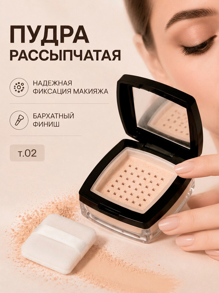 Пудра рассыпчатая для лица LavelleCollection Loose Powder, тон 02 светло-бежевый
