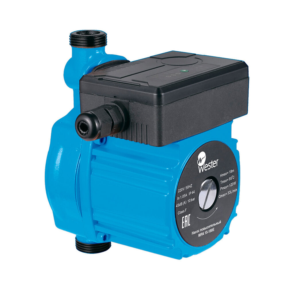 Насос циркуляционный Wester WPA 15-180E (0,12 кВт, Hmax 18 м, Qmax 33.3 л/мин, 1х230В)
