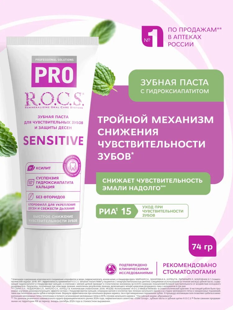 Зубная паста R.O.C.S. PRO SENSITIVE для чувствительных зубов, 74 г
