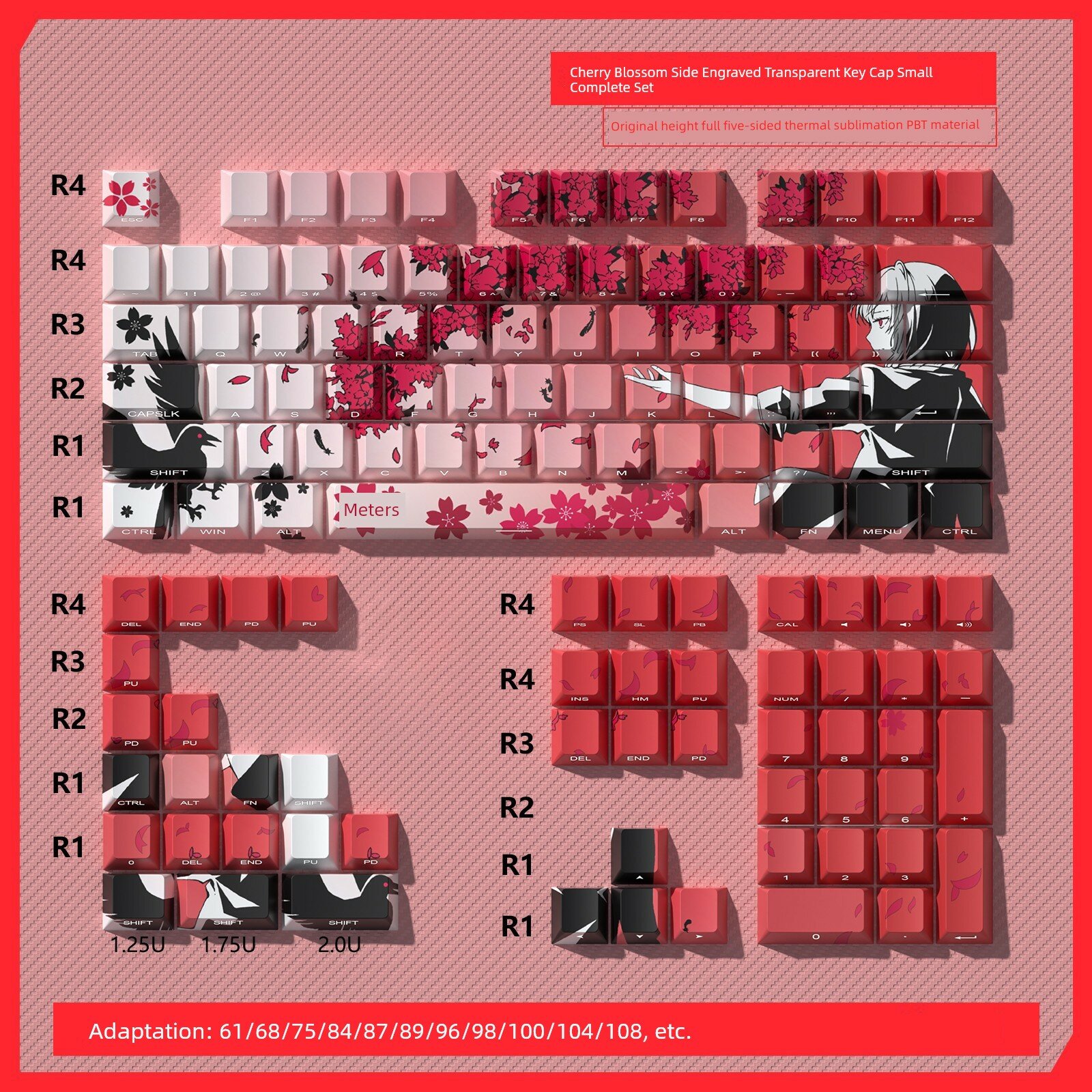 Клавиши Cherry профиль Raven Sakura розовая боковая гравировка PBT 120+键