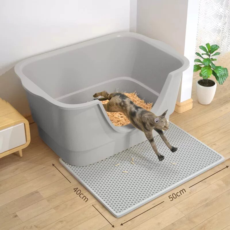 Крупный открытый кошачий лоток в сером цвете с подстилкой 40x50 см для кошек