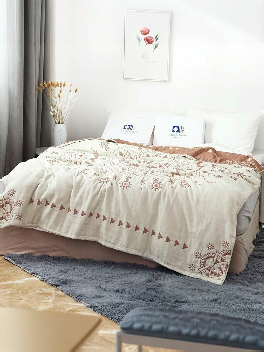 Плед 150x200 см муслин жаккардовый коричневый
