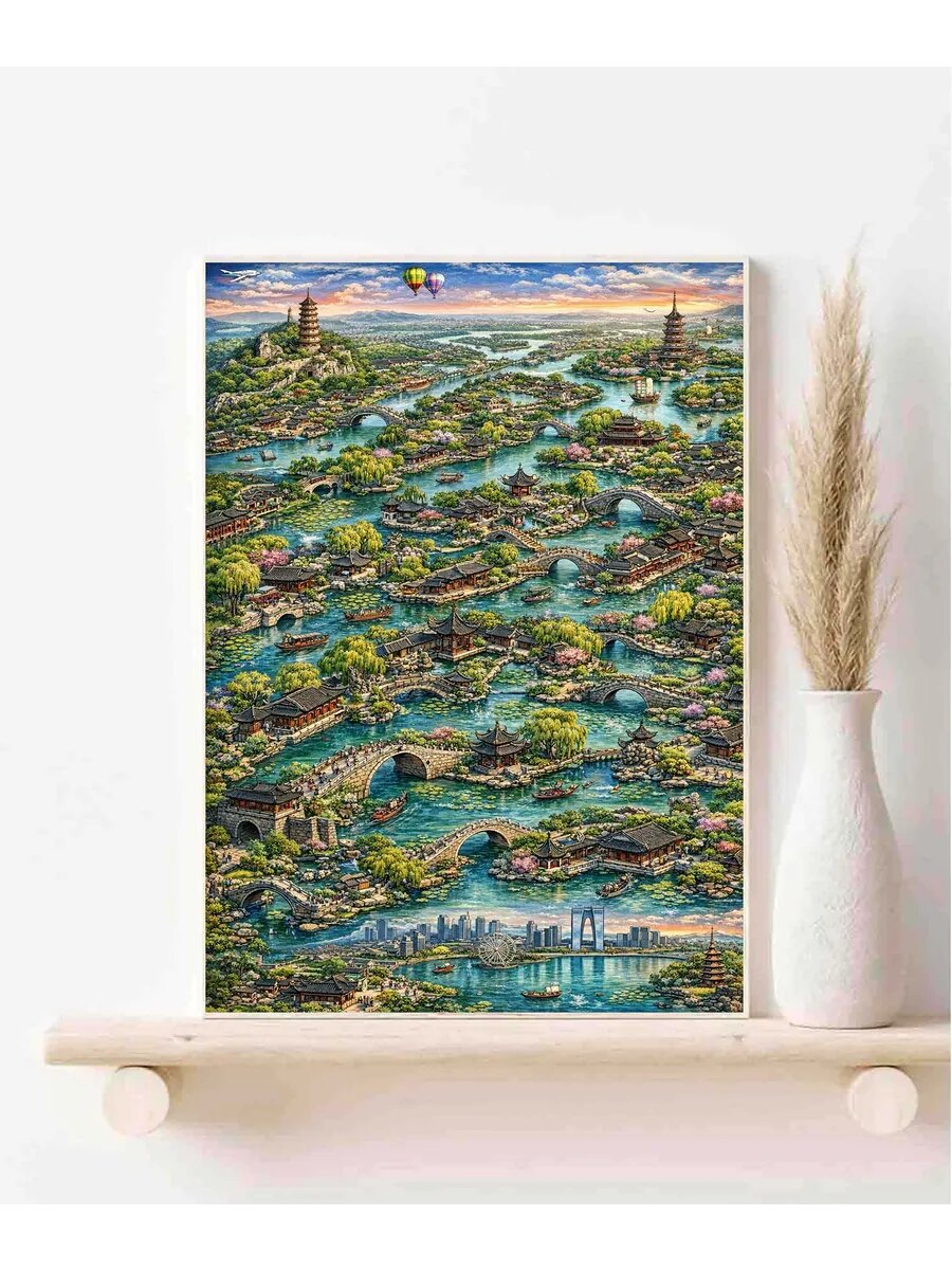 Сучжоу, Китай, Fantasy Map, Карта, Плакат 30x42см