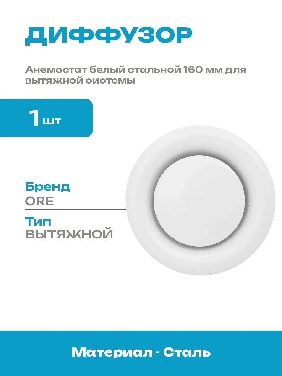 Диффузор вентиляционный белый 160 мм стальной потолочный