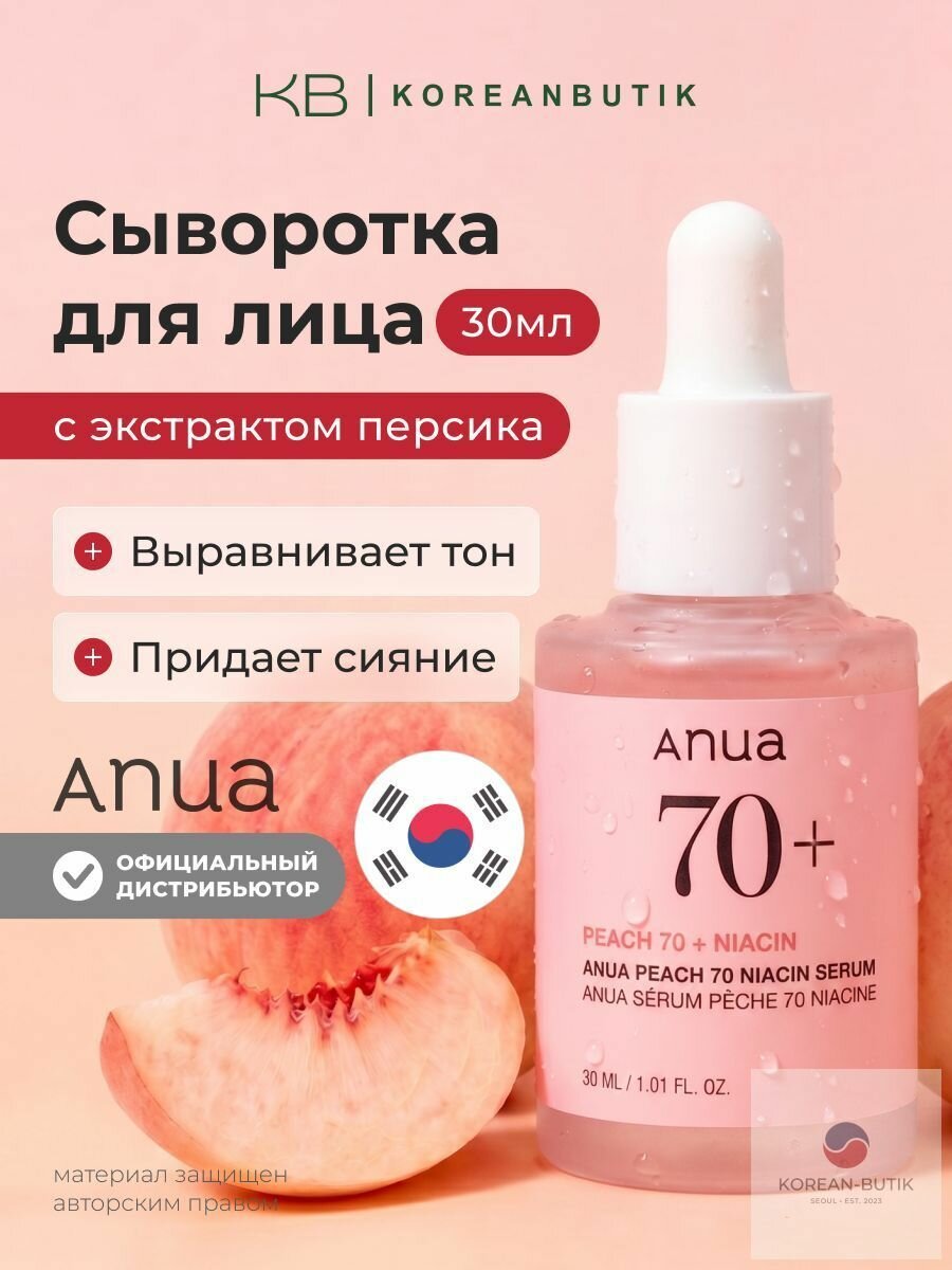 ANUA Сыворотка для лица с ниацинамидом Peach 70% Niacin Serum, 30 мл