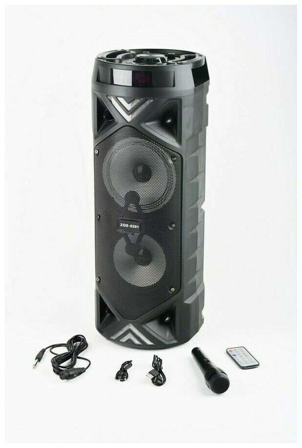 Портативная колонка BT SPEAKER ZQS-6201 Bluetooth, с микрофоном, радио, MP3, пультом, с подсветкой