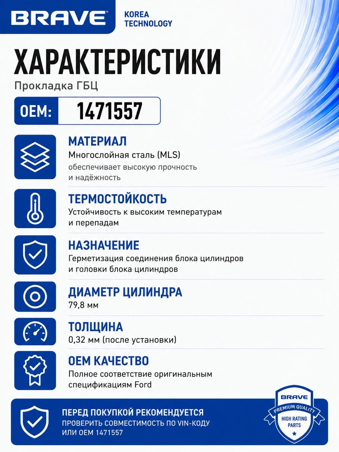 Прокладка ГБЦ 1471557 Форд Фокус 2/3, Фиеста, Мондео 4, Си-Макс, ЭкоСпорт, Ford Focus, Fiesta, Mondeo 1.6 — фото 1
