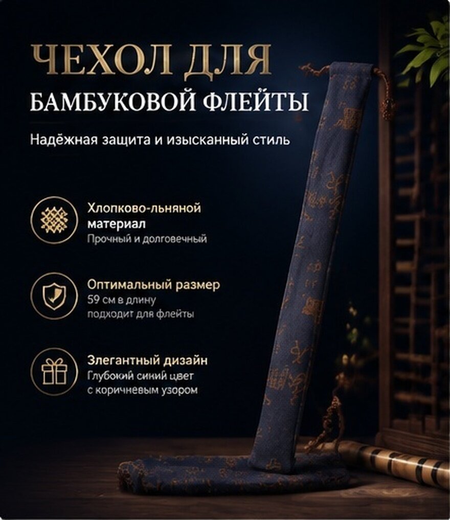 Сумка Для Флейты Из Хлопкового Льна Прочная И Переносная 59.00X5.00X0.50Cm Синий Цвет