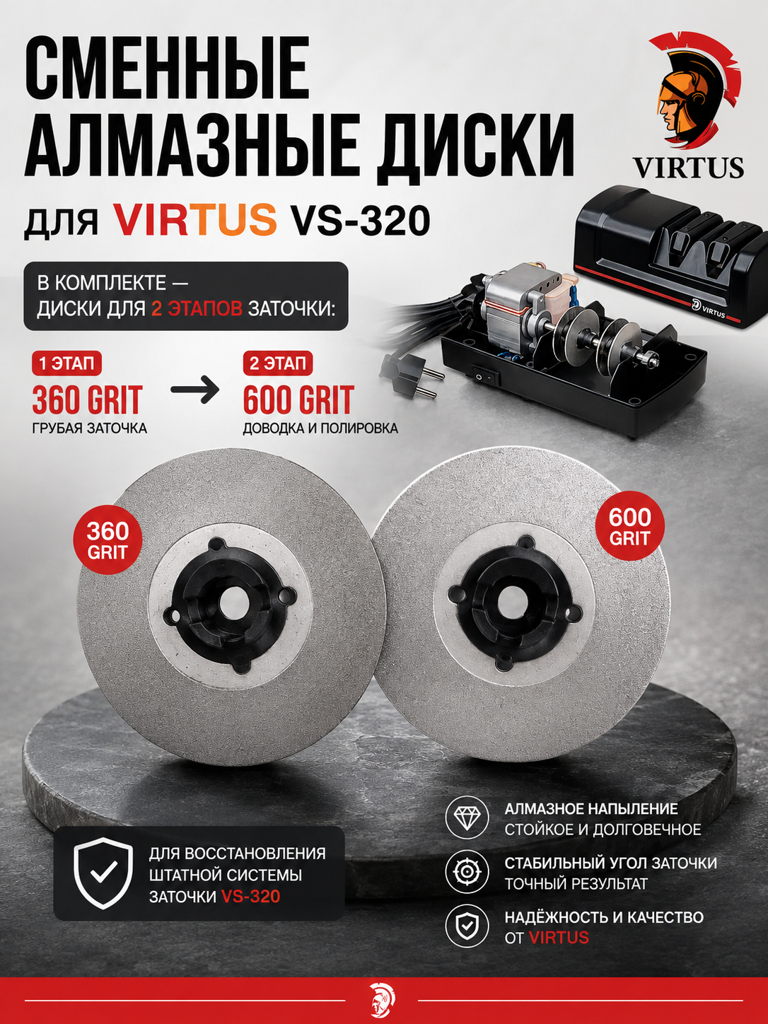 Сменные диски для электрической точилки VIRTUS VS-320 (1 и 2 этап)
