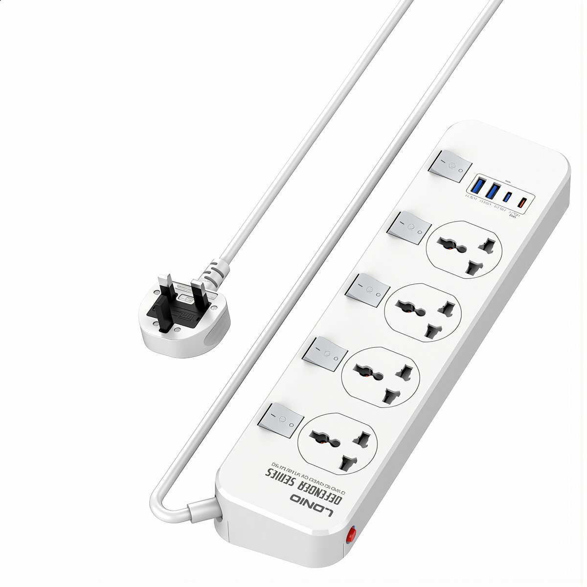 Сетевой удлинитель длиной кабеля 2 метра с 4 розетками 4 USB PD20W отдельными выключателями 2500Вт британский штекер, SC4408C — британский штекер, серия Великобритания
