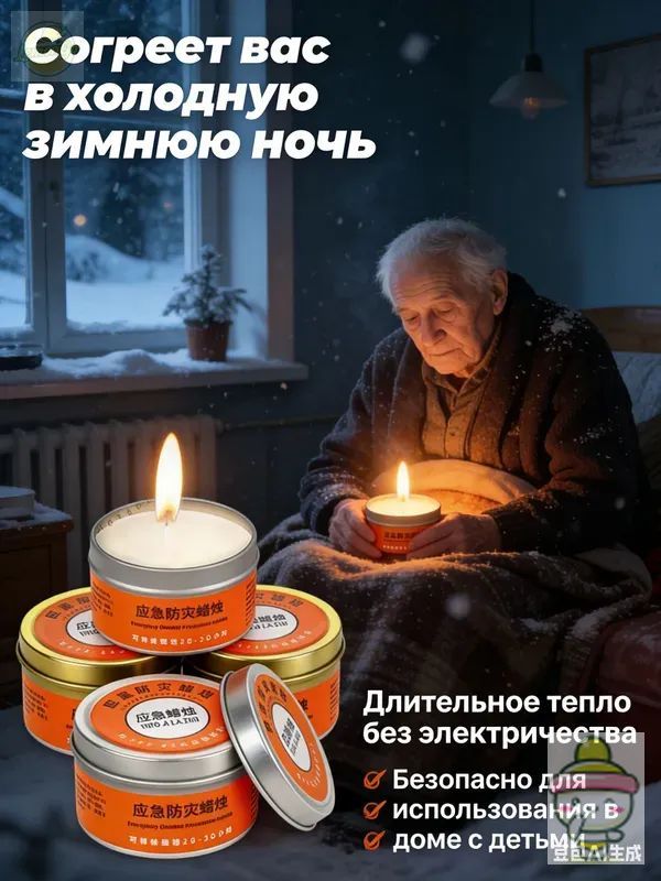 Восковая свеча для ЧС "Экстренный Свет" 50г с ароматом натурального воска - для уюта и безопасности
