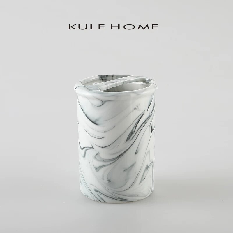 KULE HOME Серый мраморный узор керамический органайзер для косметических кистей, 7.5x7.5x10.5см