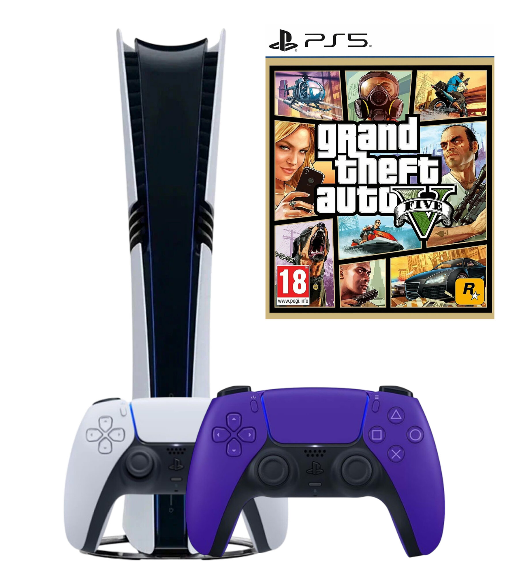 Игровая приставка PlayStation 5 Pro + 2й геймпад галактический пурпурный + игра GTA5