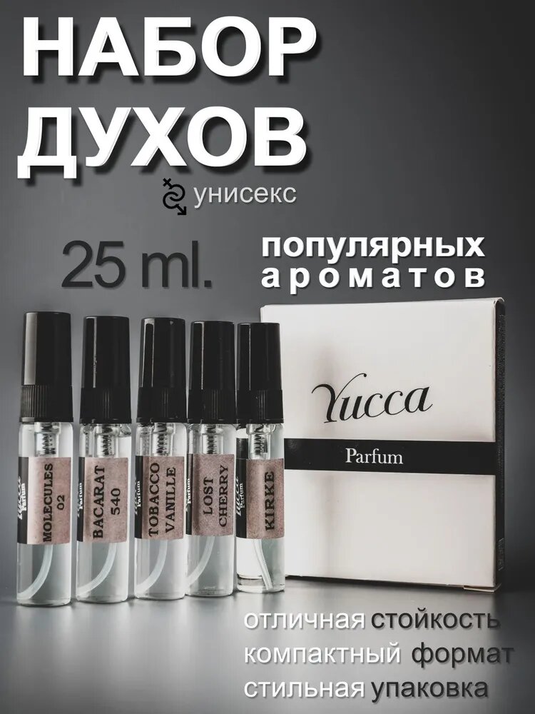 Духи женские, унисекс стойкие набор пробников Yucca 25 мл