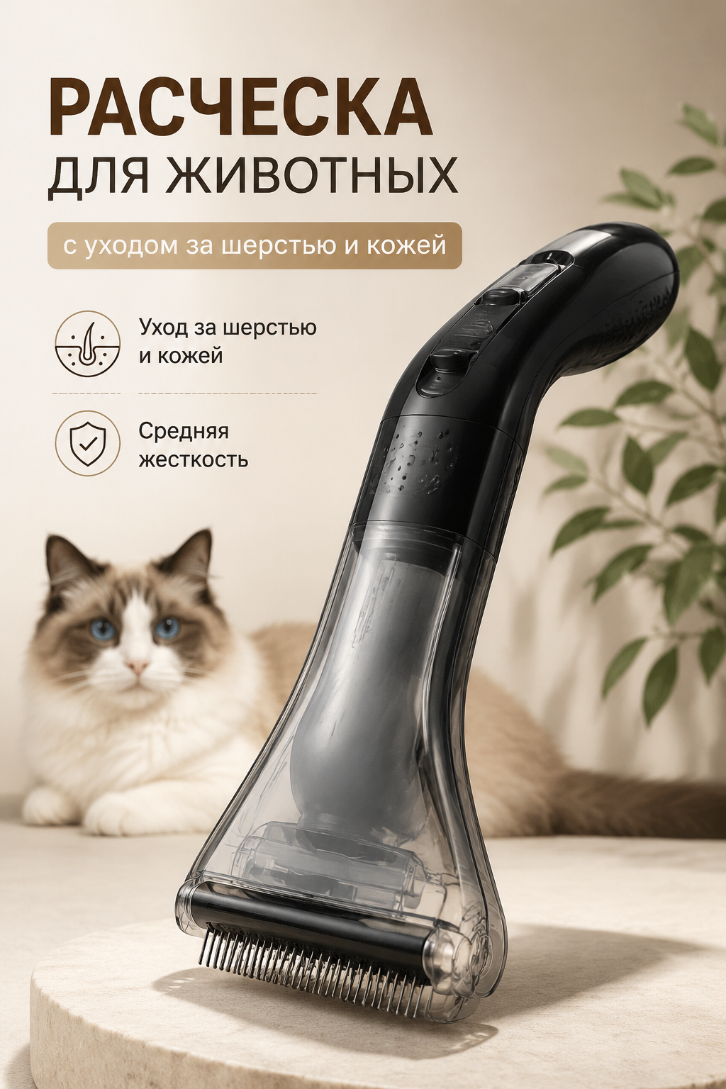 Расческа для животных с вакуумным удалением шерсти и средней жесткостью
