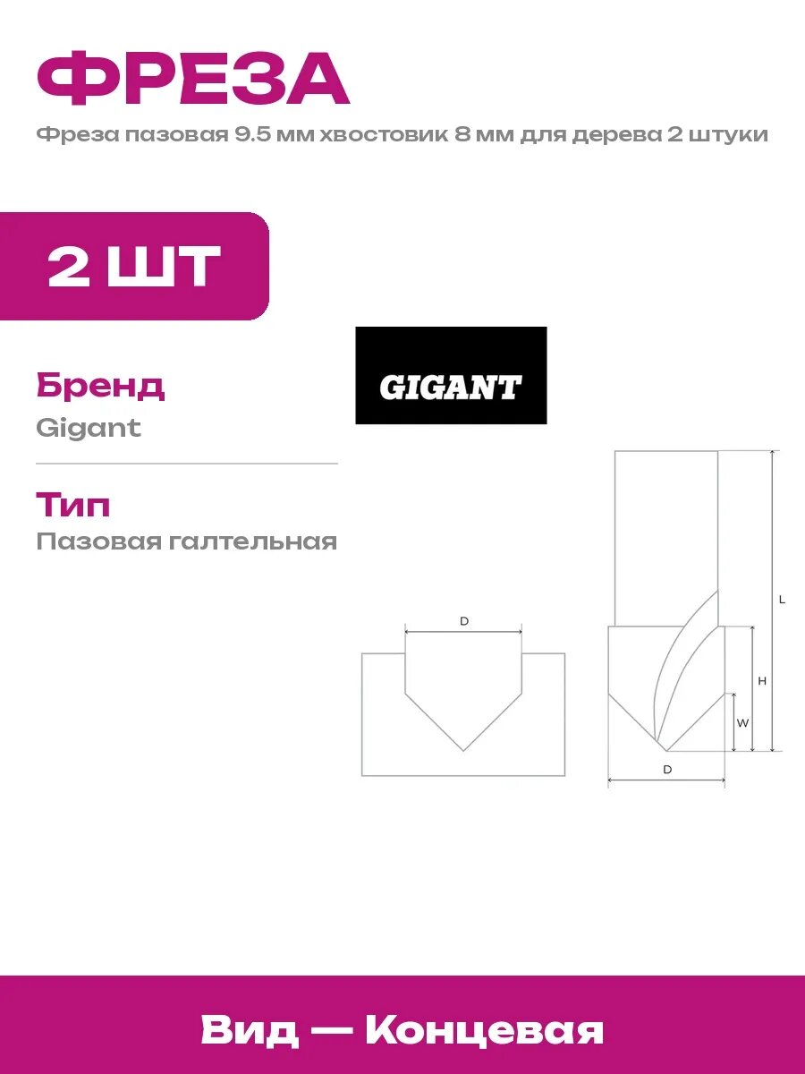 Фреза пазовая галтельная 9.5 мм 90 градусов хвостовик 8 2 шт