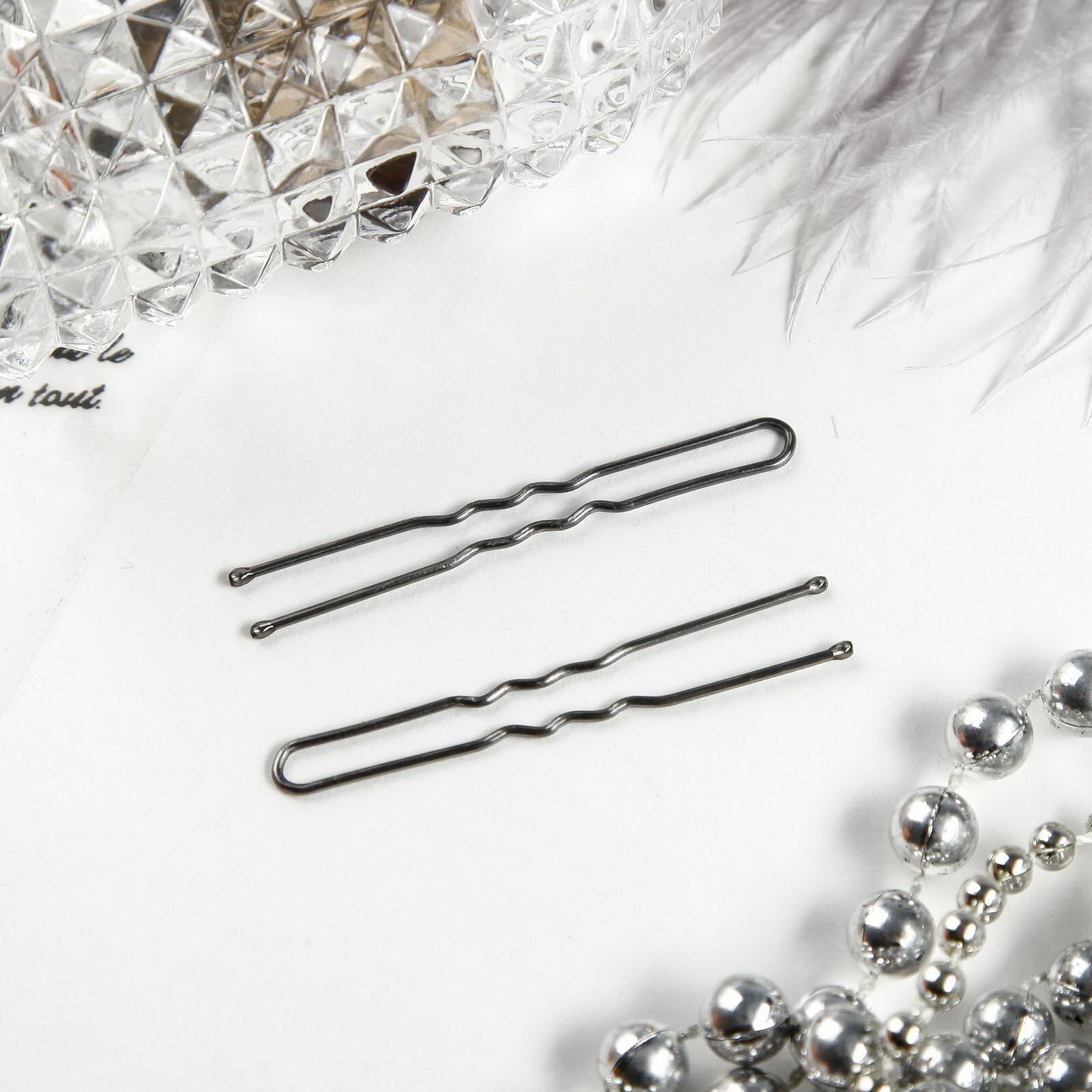 Шпильки для волос "Классик", набор 10 шт, 4.5 см, серебро, для кого: для девочек, 50 шт.