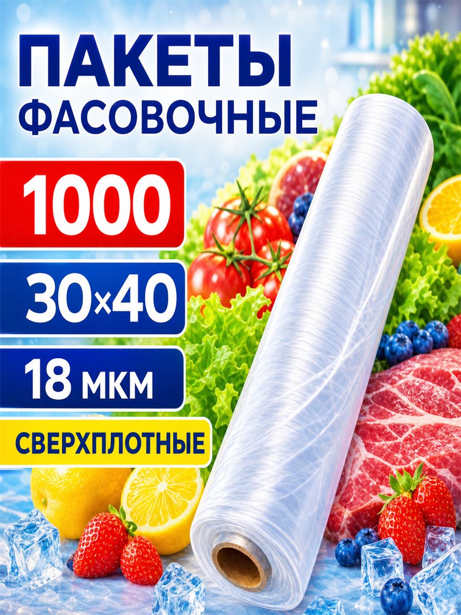 Пакеты фасовочные 30х40 см в рулоне, пищевые, особопрочные