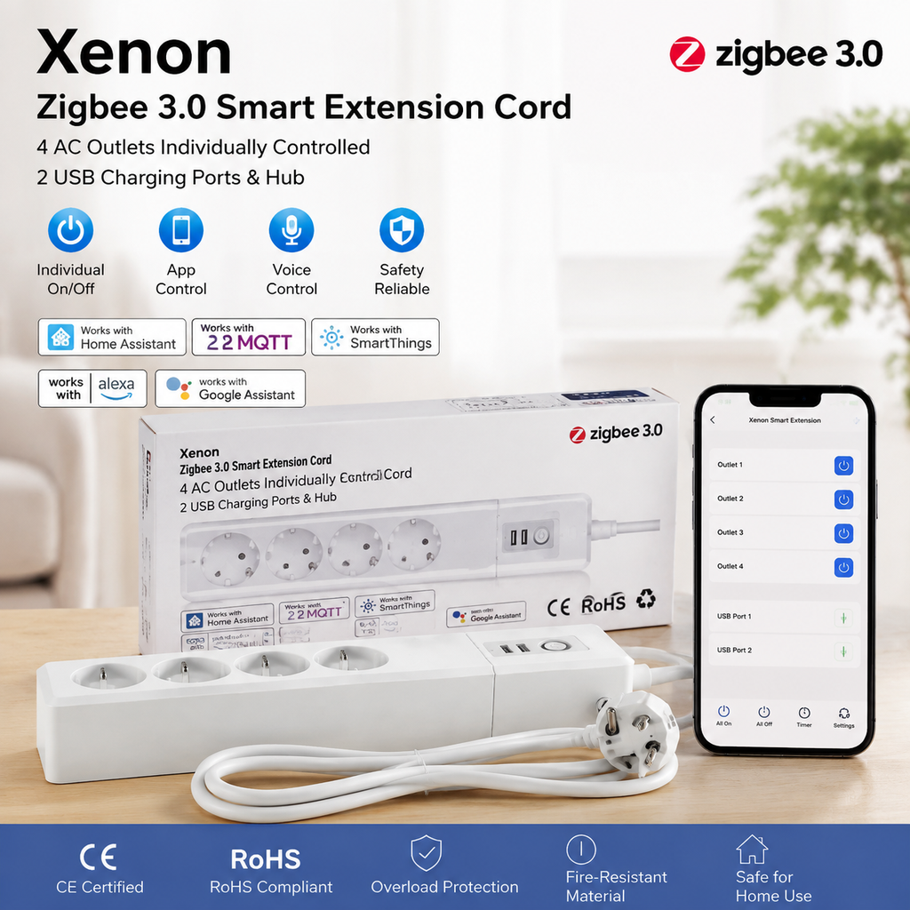 Умный сетевой фильтр UseeLink Zigbee, 16 А 3500 Вт, работает с Alexa, Google Assistant, Yandex Home Assistant, 2MQTT
