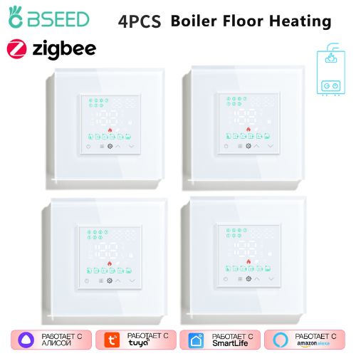 Умная котла термостат, Zigbee, Светодиодный сенсорный экран, Алисой, рамка стекло
