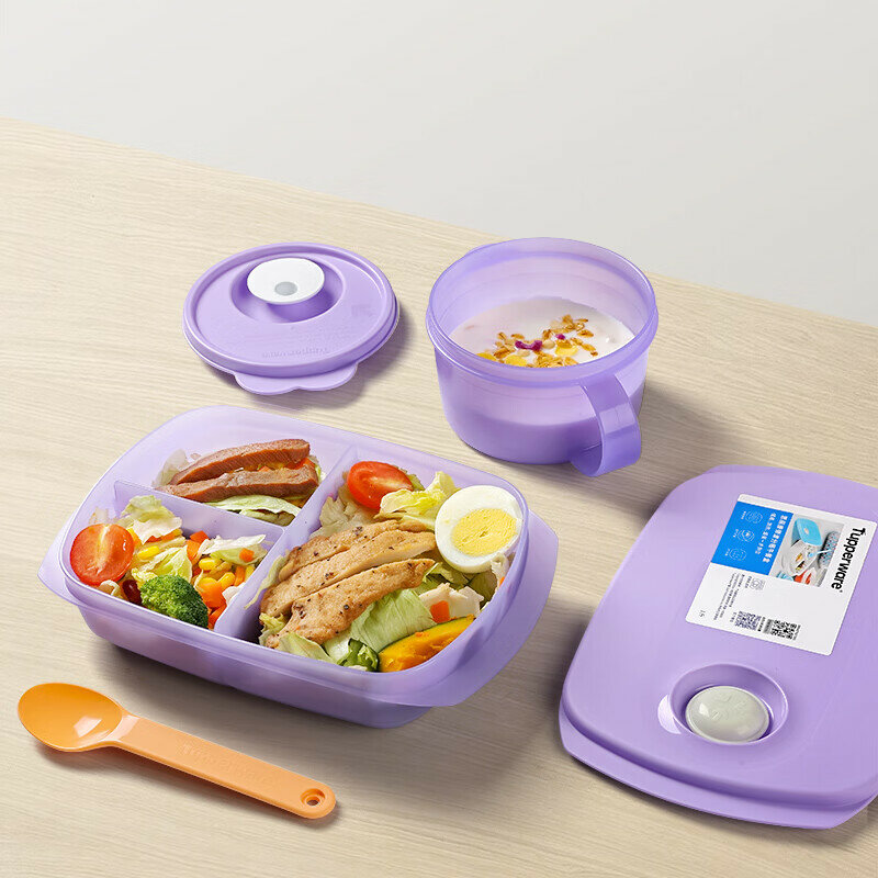 Набор Tupperware Si Li Kang из 3 предметов: контейнер 1 л с отделениями для микроволновки, суповая миска и ложка