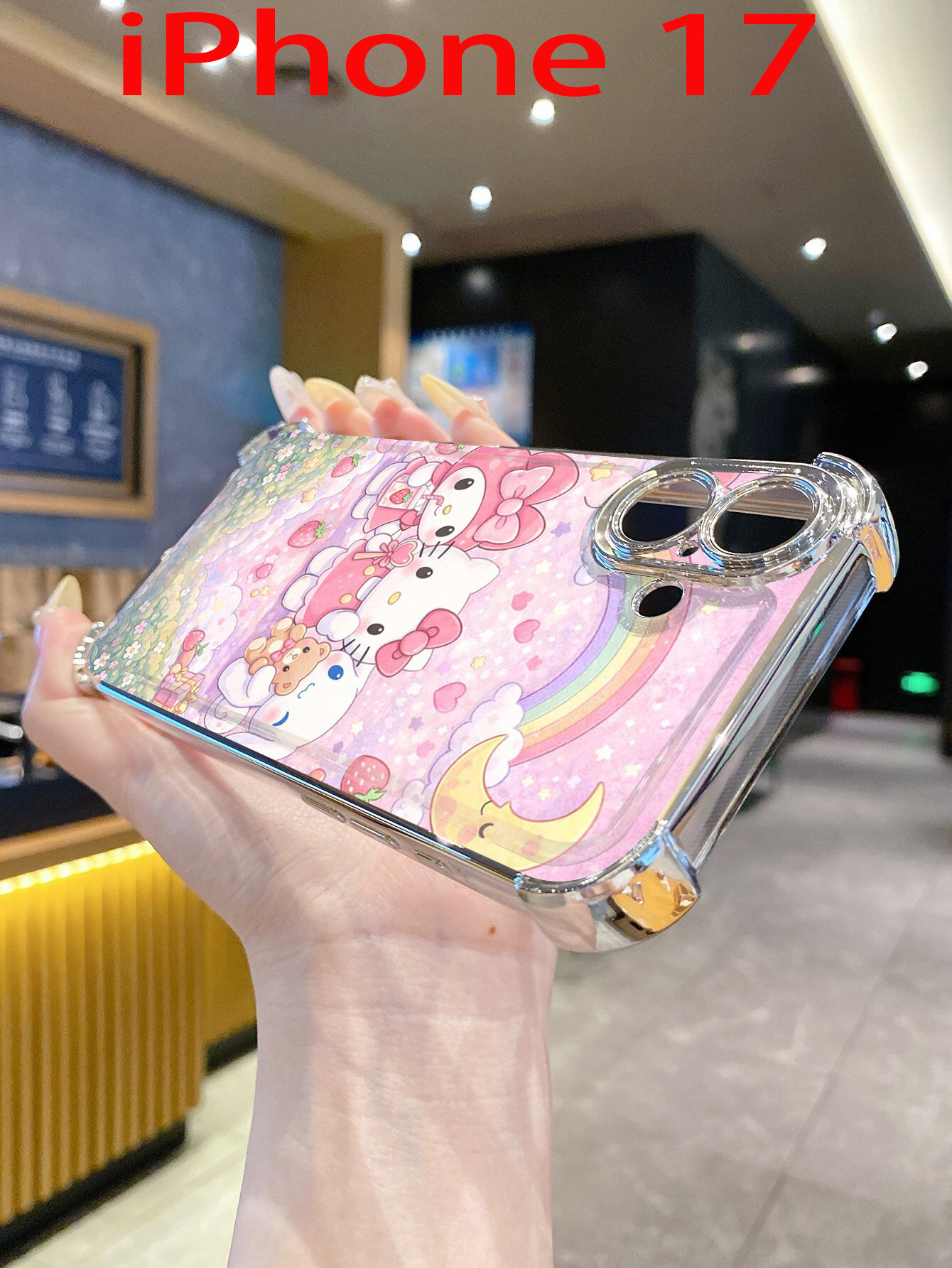 Мягкий чехол с гальваническим покрытием для iPhone 17 с милыми Куроми, Мелоди и Hello Kitty.