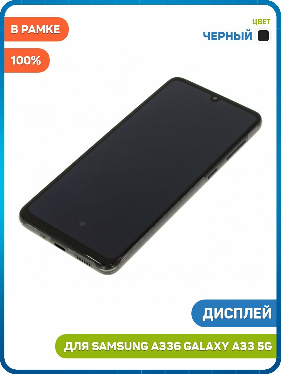 Дисплей для Samsung A336 Galaxy A33 5G (в сборе с тачскрином) в рамке, черный, 100%