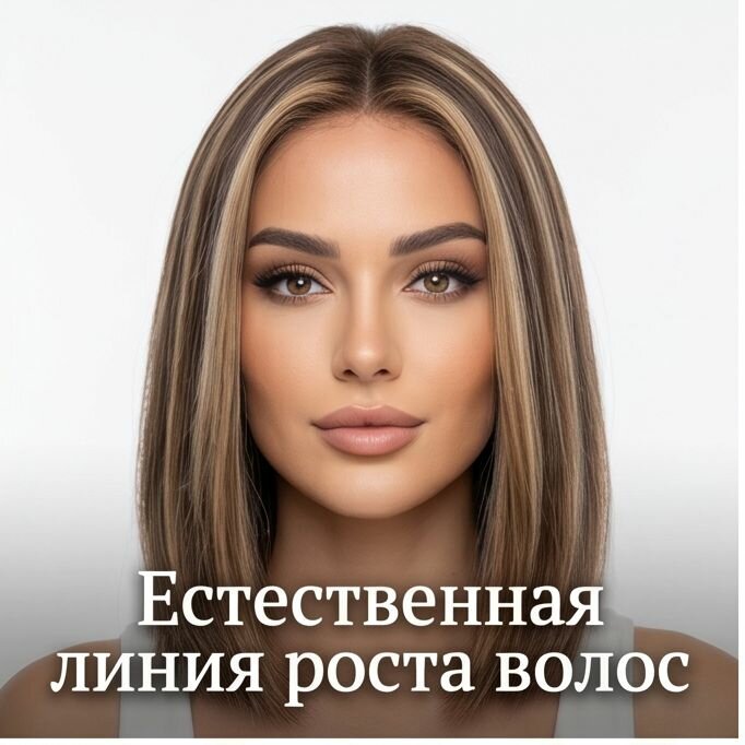 Женский короткий парик боб каштан мелированный 200г кружевая основа повседневно фото